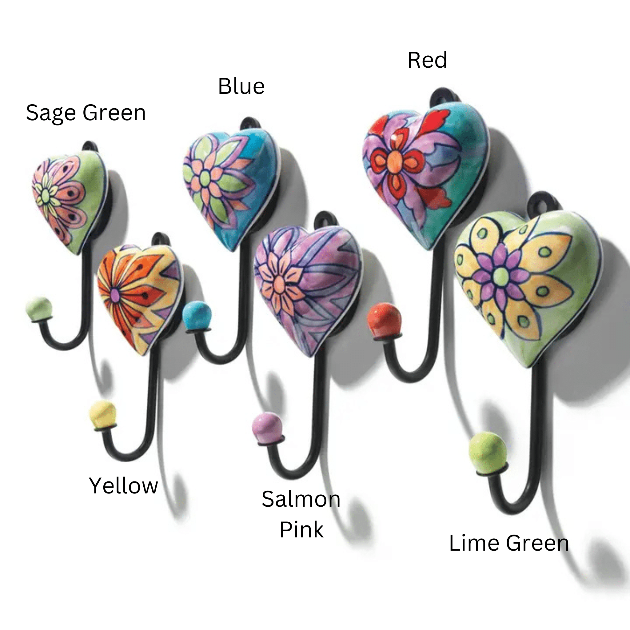 Hand Painted Heart Ceramic Hook - Choose Colour – Peppy & Sage